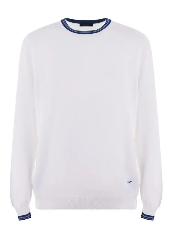 FAY Cotton Crew Neck Sweater - White