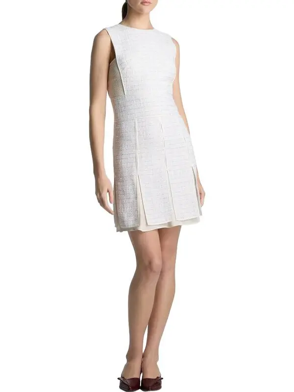 St. John Sleeveless Sequin Tweed & Georgette Minidress - Ivory Multi
