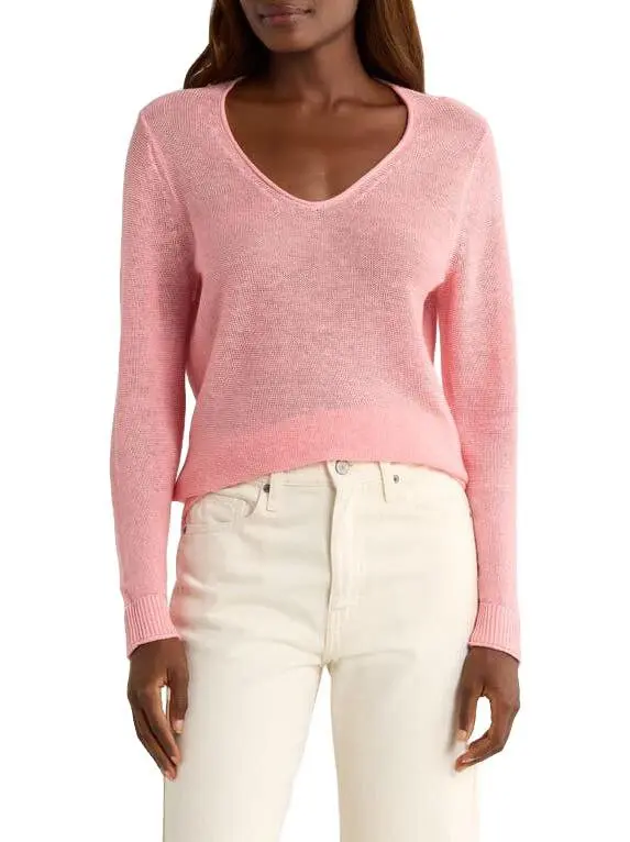 Tommy Bahama Cedar V-neck Linen Sweater - Quartz Pink