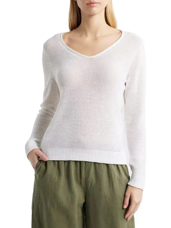 Tommy Bahama Cedar V-neck Linen Sweater - White