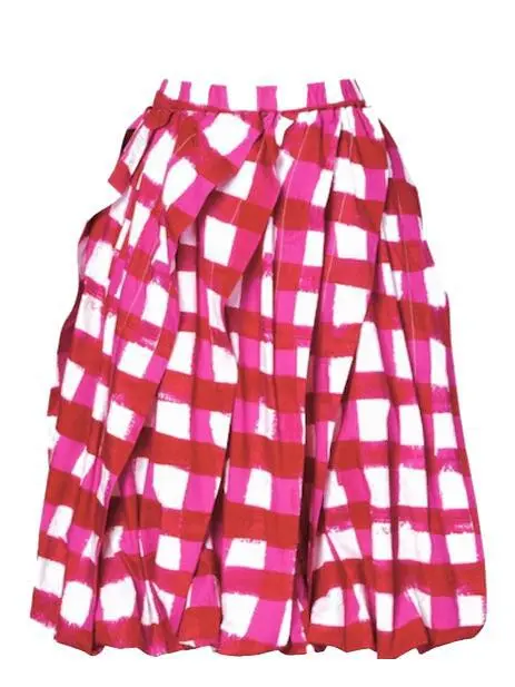 Uniqlo Balloon Shape Check Skirt - Red