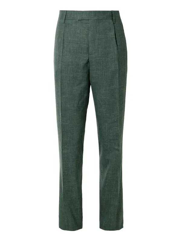 Mr P. Mike Straight-leg Pleated Wool, Silk And Linen-blend Suit Trousers - Green