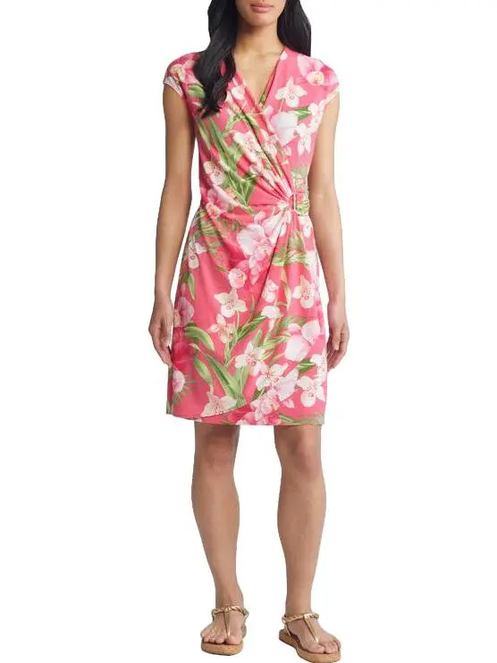Tommy Bahama Clara Fleur De Lei Faux Wrap Dress - Paradise Pink