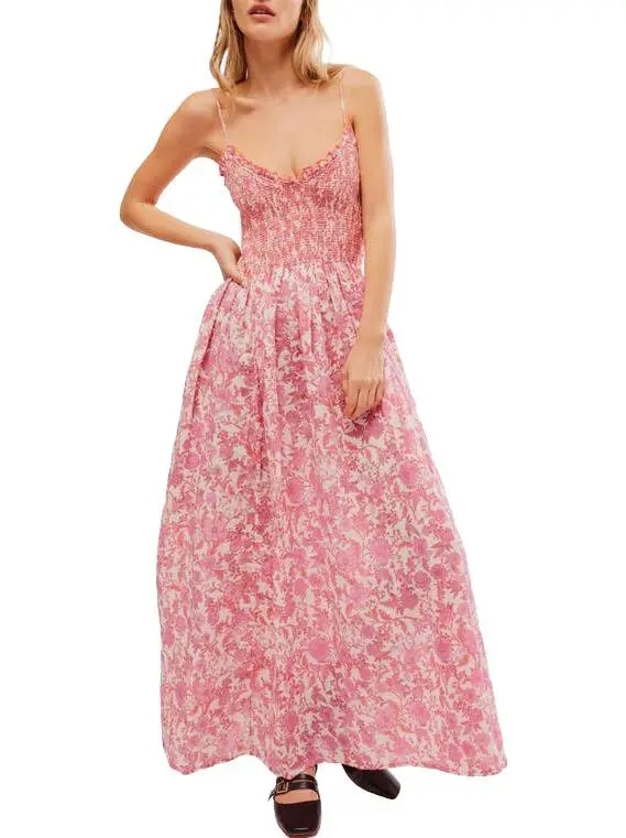 Free People Floral Print Maxi Sundress - Pink Combo