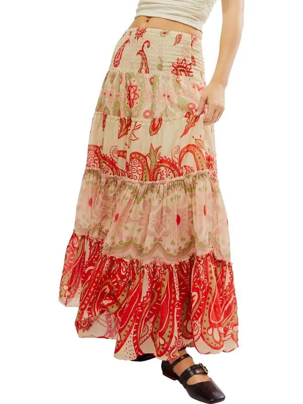 Free People Super Thrills Paisley Print Tiered Maxi Skirt - Sage Combo