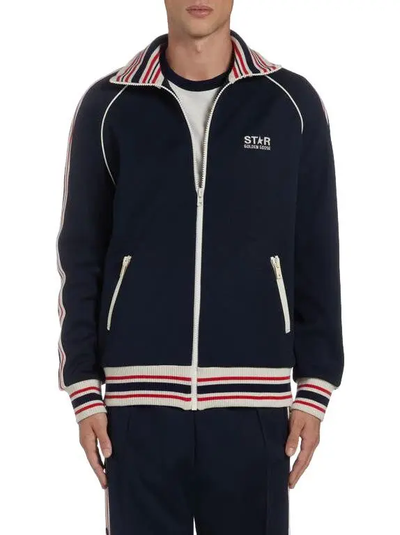 GOLDEN GOOSE Stripe Trim Raglan Sleeve Track Jacket - Dark Blue/papyrus