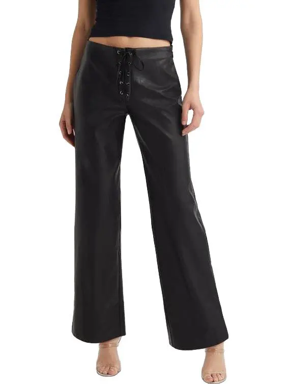 MISTRESS ROCKS Faux Leather Flare Leg Trousers - Black