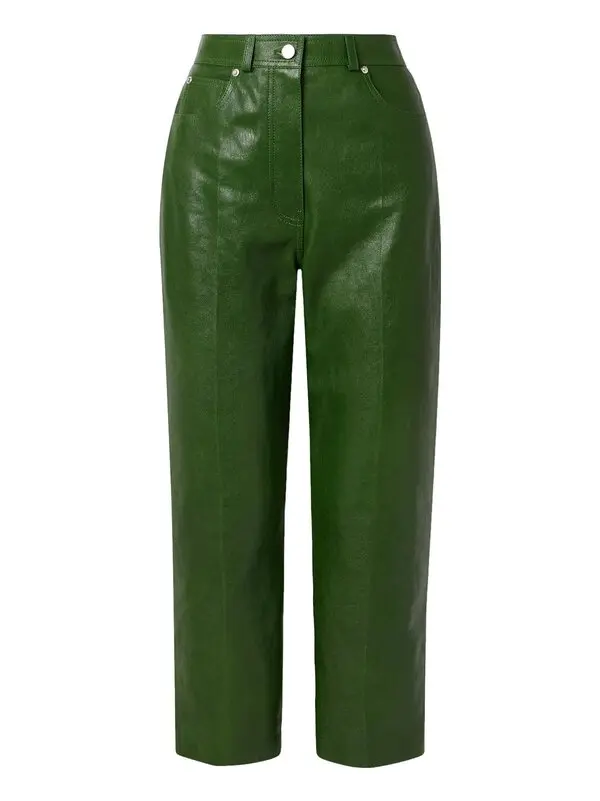 FERRAGAMO Cropped Straight-leg Leather Pants - Green