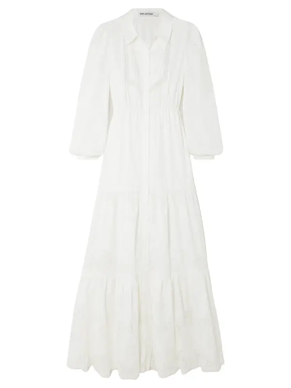 SELF-PORTRAIT Tiered Lace-trimmed Cotton-poplin Maxi Dress - White