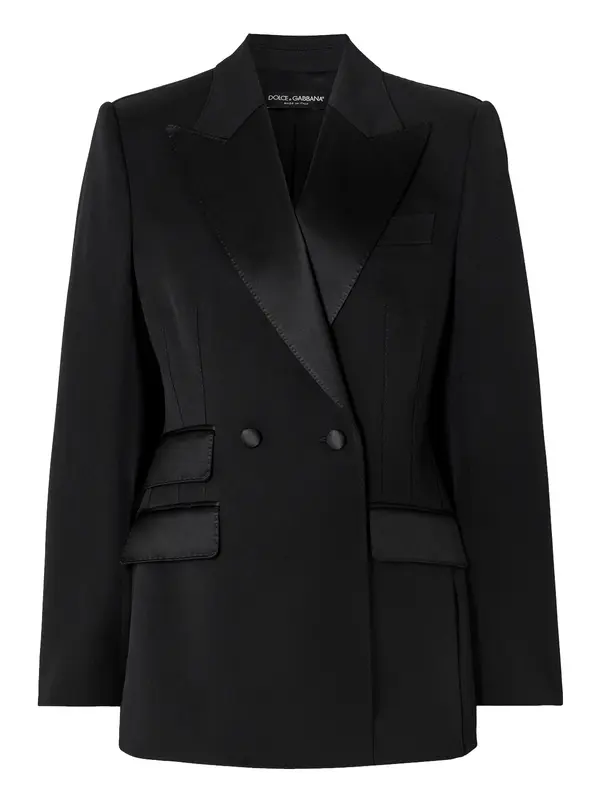 Dolce & Gabbana Silk Satin-trimmed Wool-blend Twill Blazer - Black