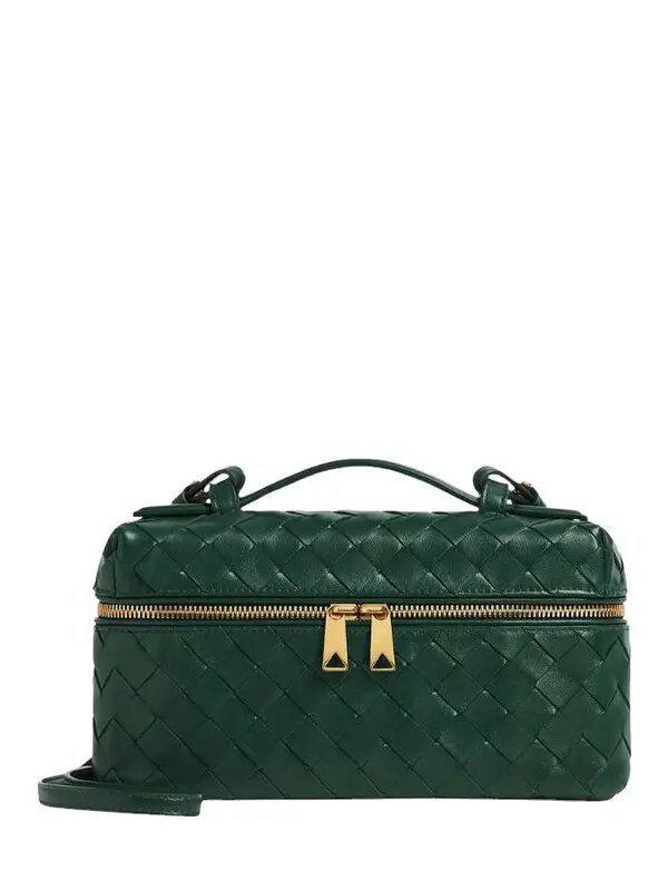 Bottega Veneta Intrecciato Leather Convertible Vanity Case - 3049 Emerald Green-gold