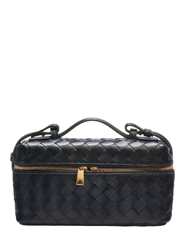 Bottega Veneta Intrecciato Leather Convertible Vanity Case - Black/gold