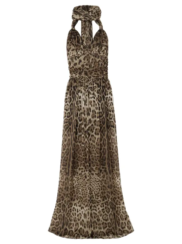 Dolce & Gabbana Scarf-detailed Leopard-print Silk-chiffon Gown - Animal Print