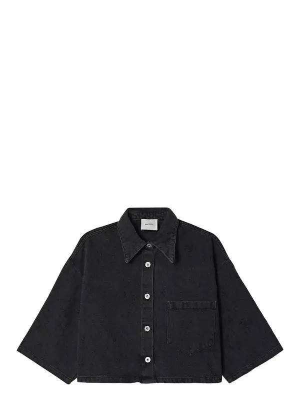 HALFBOY Cropped Distressed Denim Shirt - Black