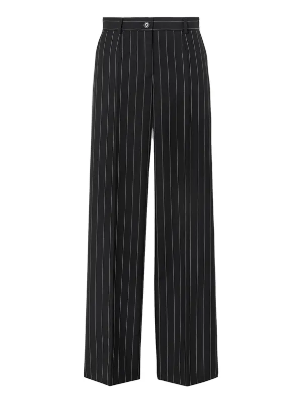 Dolce & Gabbana Pinstriped Wool Wide-leg Pants - Black