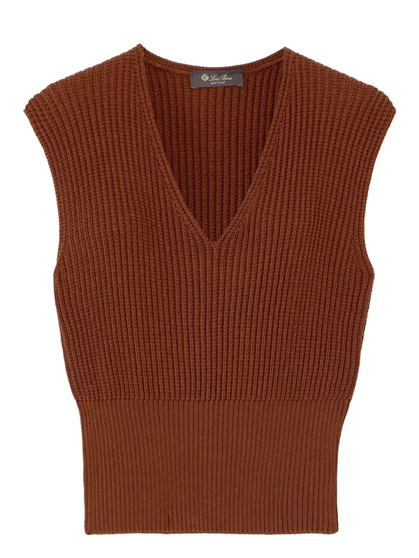 Loro Piana Ikeda Ribbed Silk And Cotton-blend Top - Brown