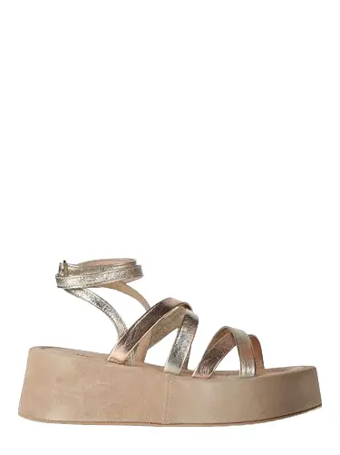 JANET & JANET Leather Wedge Sandals - Grey