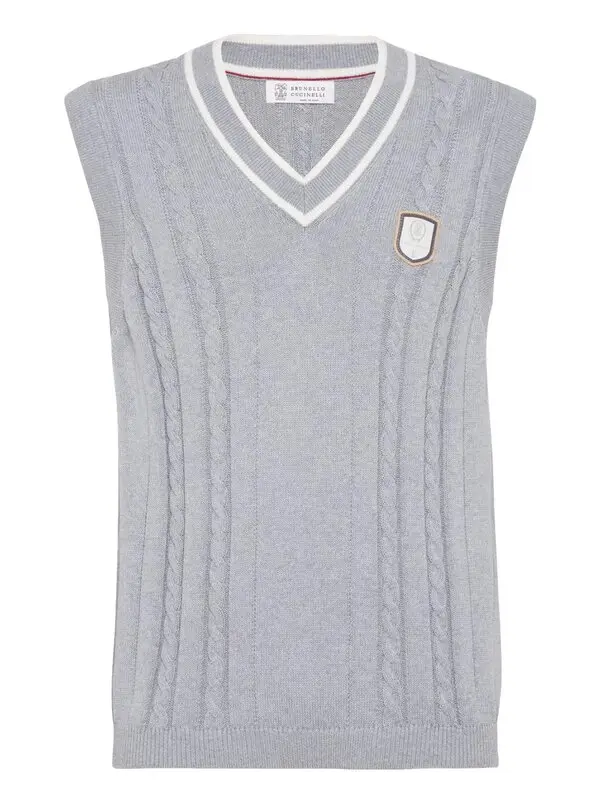 Brunello Cucinelli Logo-patch Cable-knit Vest - Grey