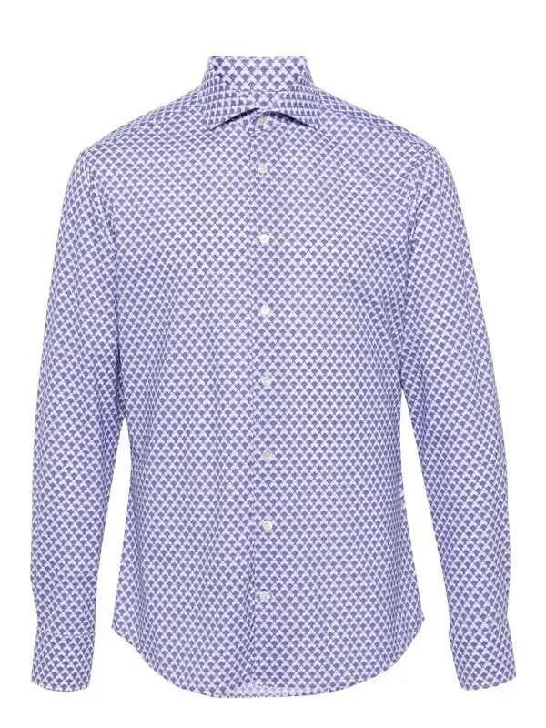 TRAIANO MILANO Geometric-print Cutaway-collar Shirt - Blue