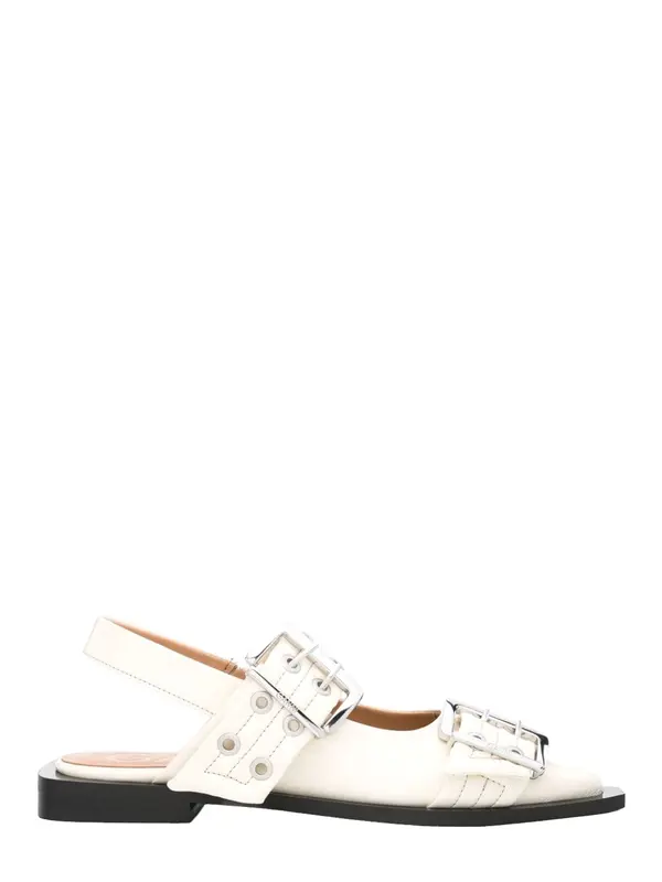 GANNI Buckled Pointed-toe Ballerina Flats - Neutrals