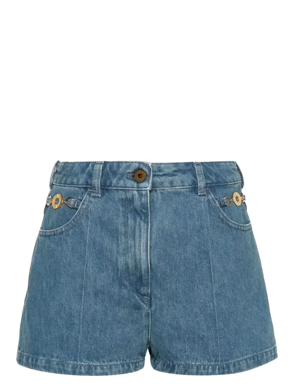 Patou Logo Embroidered Denim Mini Shorts - Blue