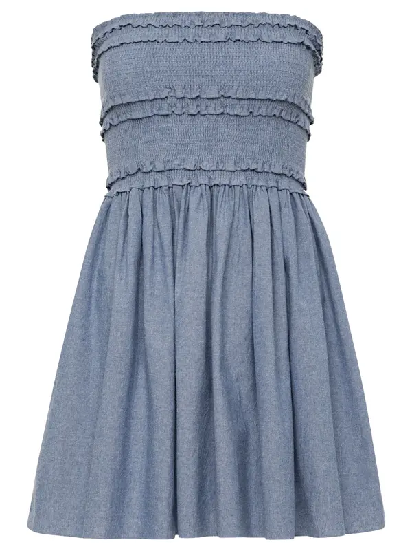 AZLEE Anya Chambray Mini Dress - Blue