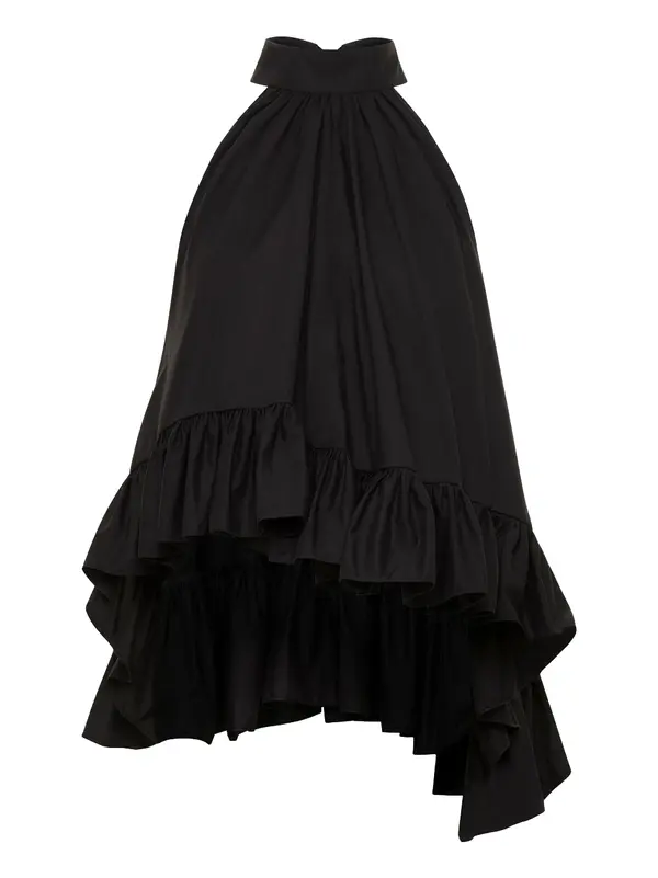 AZLEE Plath Ruffled Poplin Top - Black