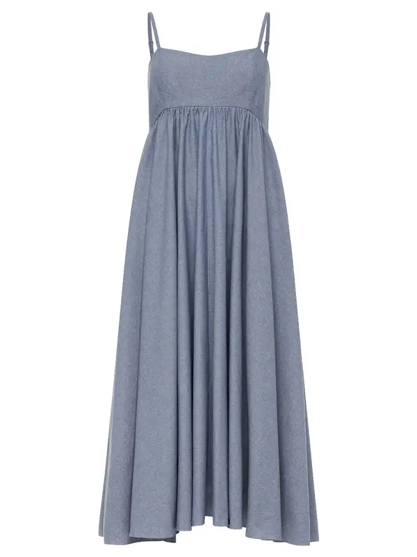 AZLEE Rachel Chambray Midi Dress - Blue