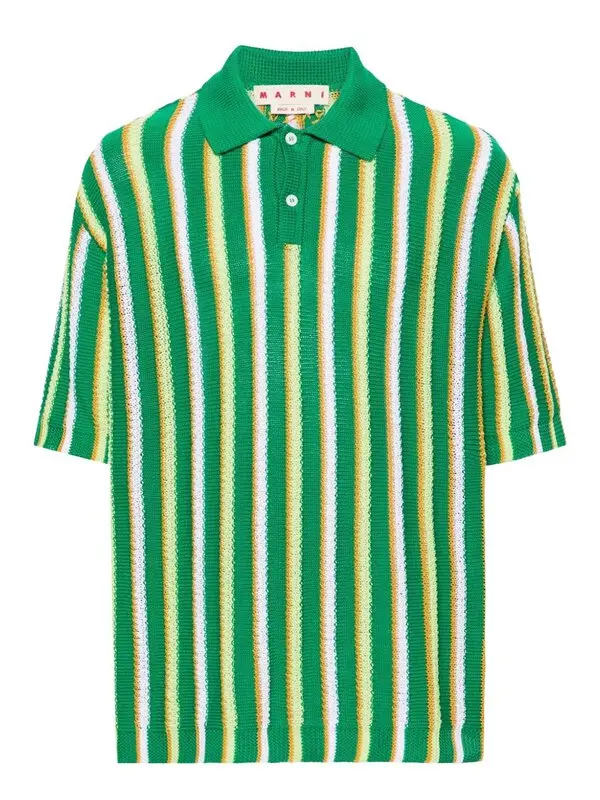 Marni Striped Crochet Polo Shirt - Green