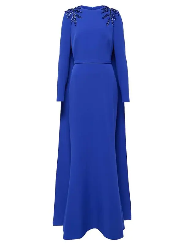 Safiyaa Ginevra Embellished Caped Gown - Blue