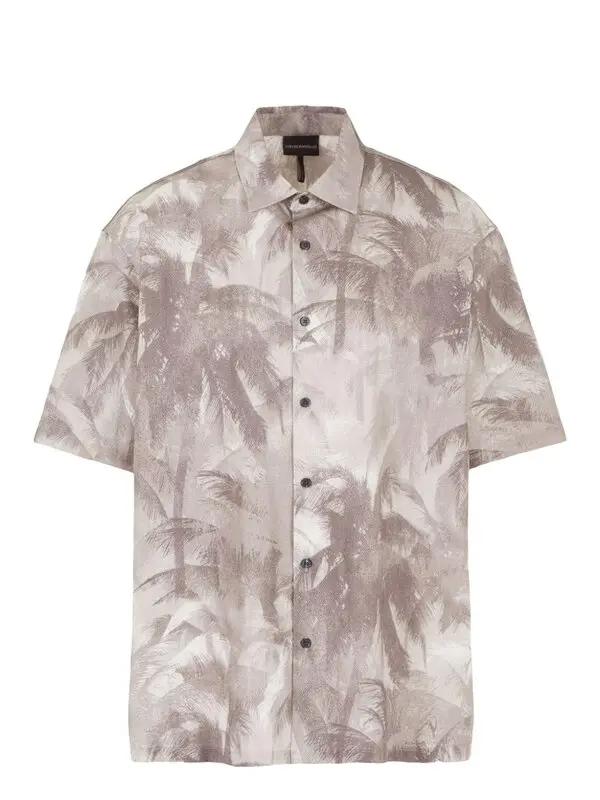 Emporio Armani Palm Tree-print Button-up Shirt - Grey