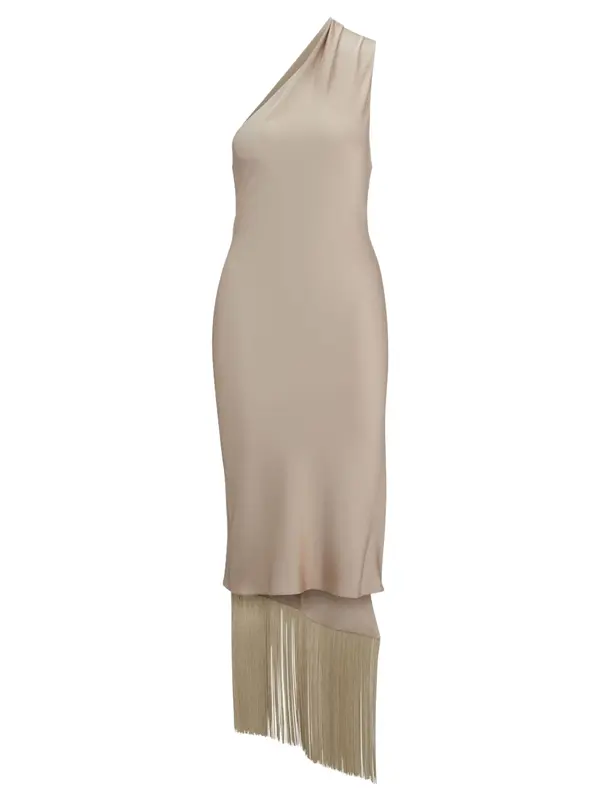 BOSS Fringed One-shoulder Midi Dress - Neutrals