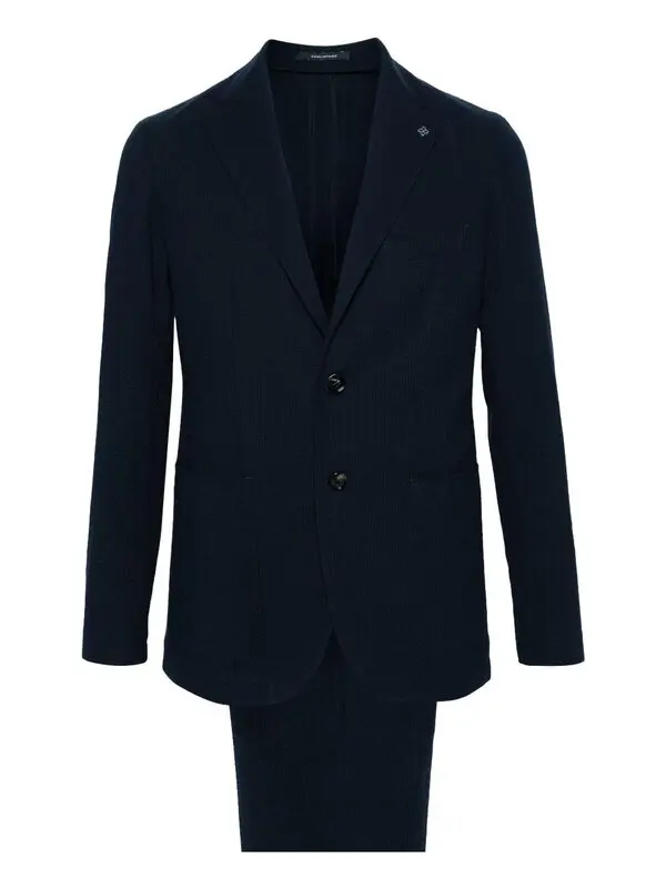 Tagliatore Seersucker-texture Single-breasted Suit - Blue
