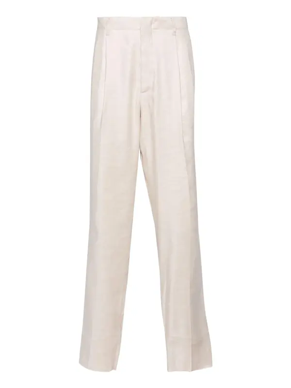 LARDINI Linen-blend Tapered Trousers - Neutrals