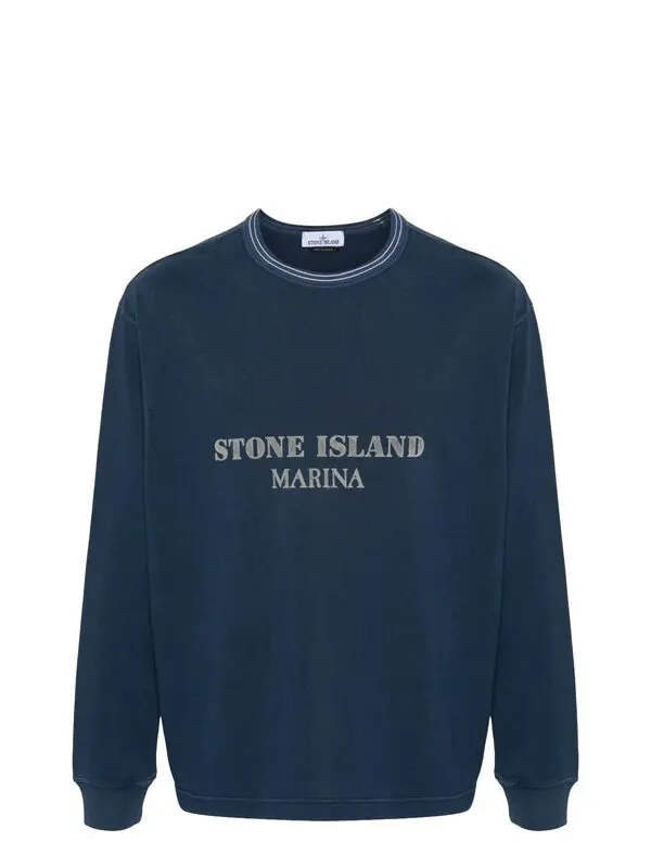 Stone Island Logo-print Cotton Sweatshirt - Blue