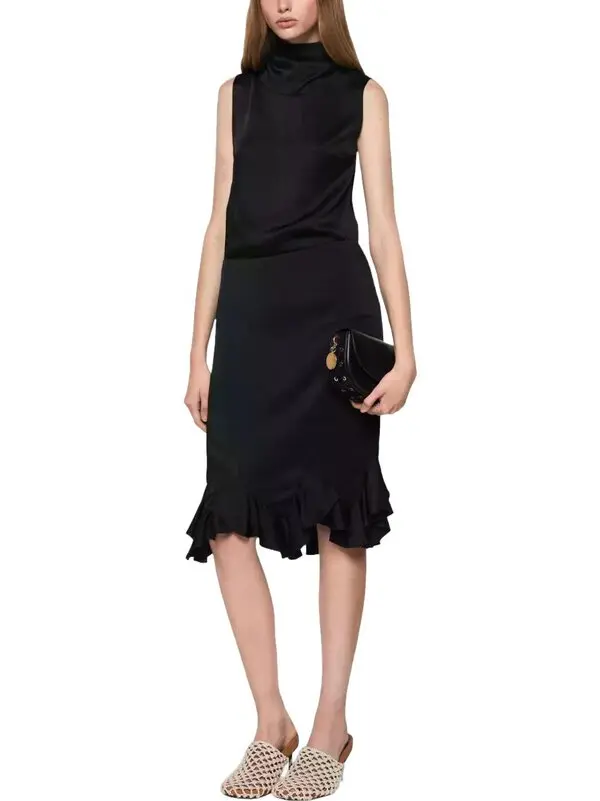 Stella McCartney Ruffled Satin Midi Skirt - Black