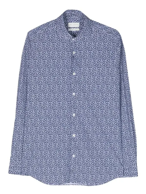 DELL'OGLIO Floral-print Classic-collar Shirt - Blue