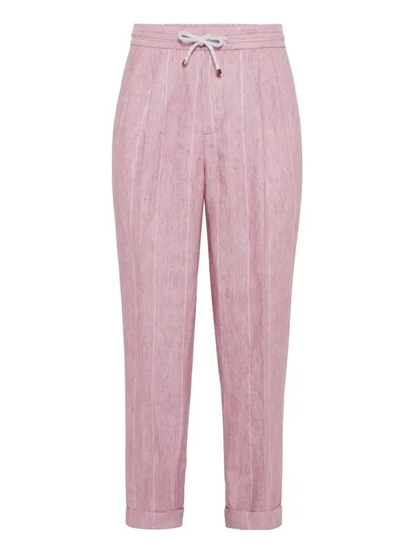 Brunello Cucinelli Striped Linen Trousers - Pink