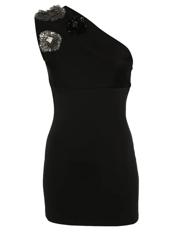 Balmain Crystal-embellished One-shoulder Mini Dress - Black