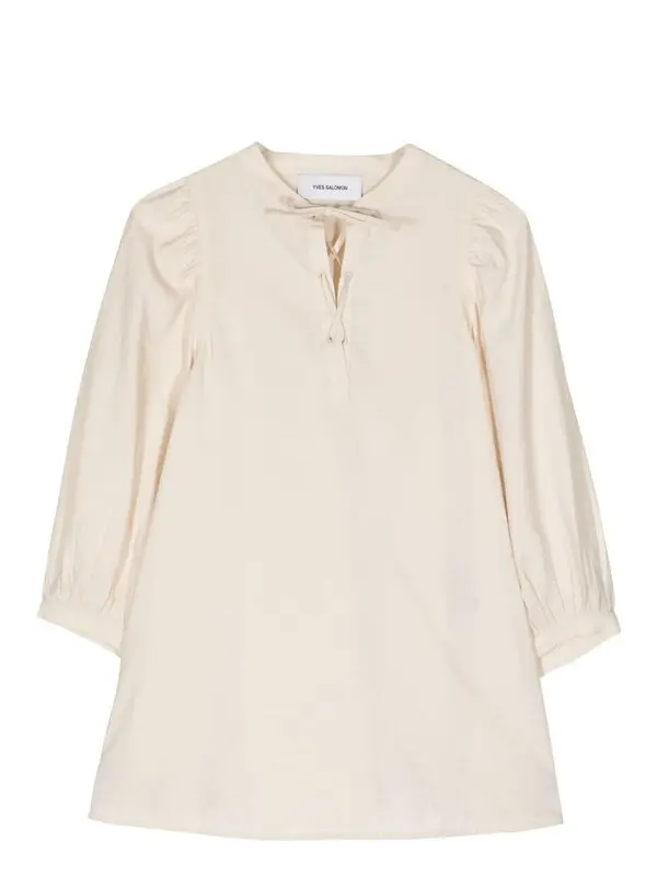 YVES SALOMON Tie-neck Seersucker Blouse - Neutrals
