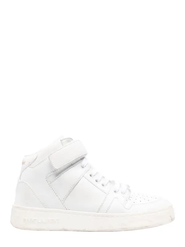 Saint Laurent Lax Distressed Leather Sneakers - White