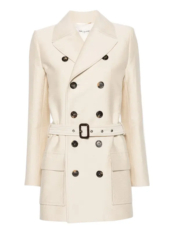 Saint Laurent Belted Double-breasted Coat - Neutrals
