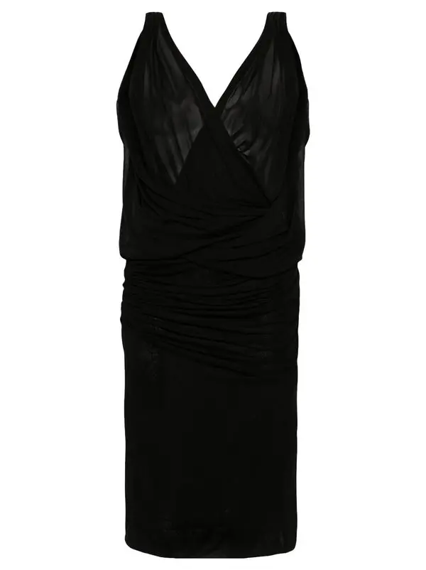 Saint Laurent Plunge Ruched Midi Dress - Black