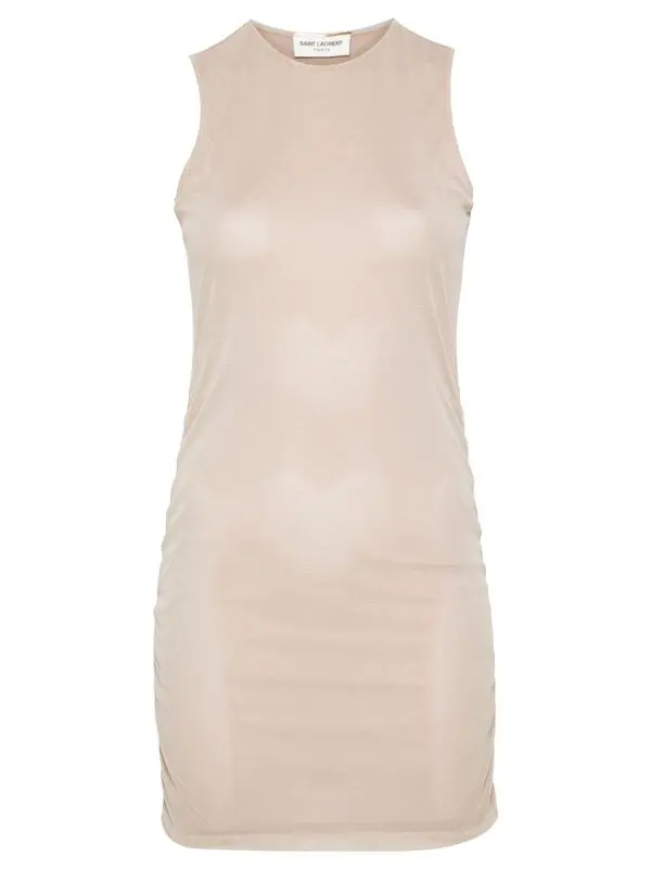 Saint Laurent Ruched Mini Dress - Neutrals