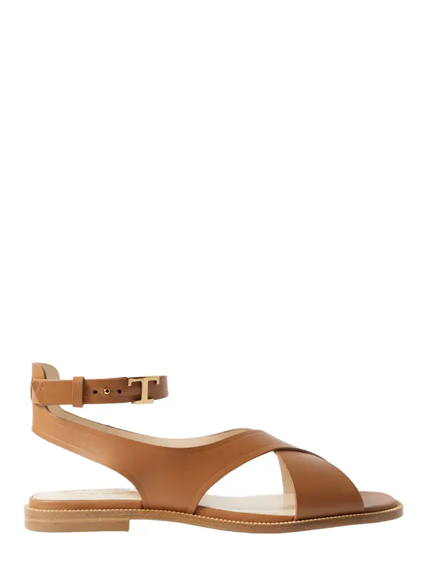 TOD'S Leather Crossover Sandals - Brown