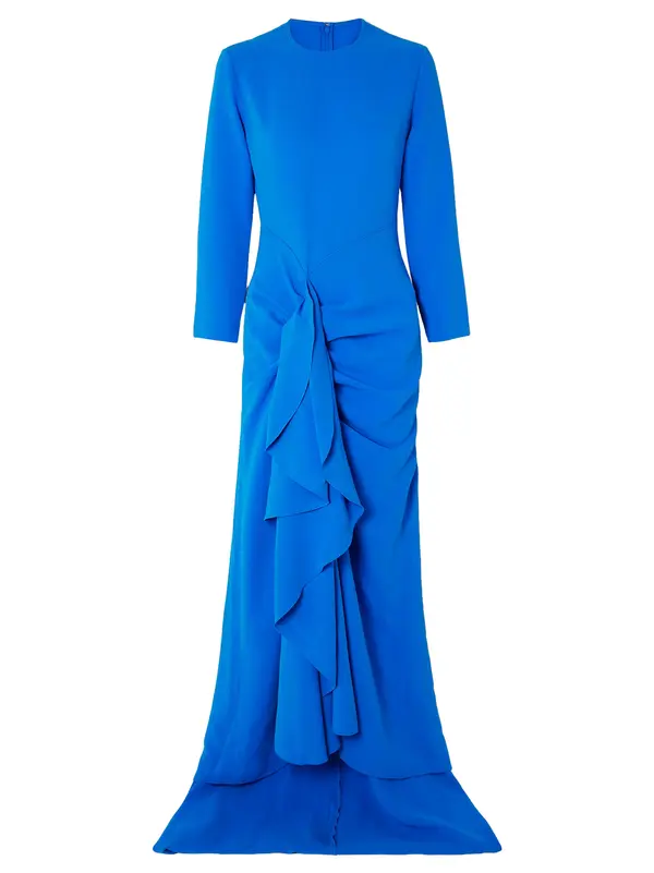 Solace London Nia Ruffled Crepe Gown - Blue
