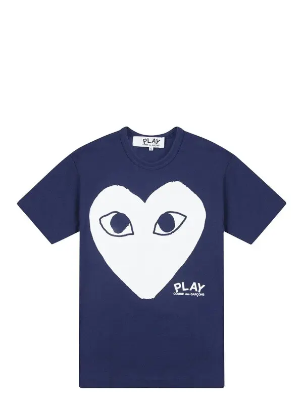 Play Comme Des Garcon Heart Text T-shirt 'navy - Blue