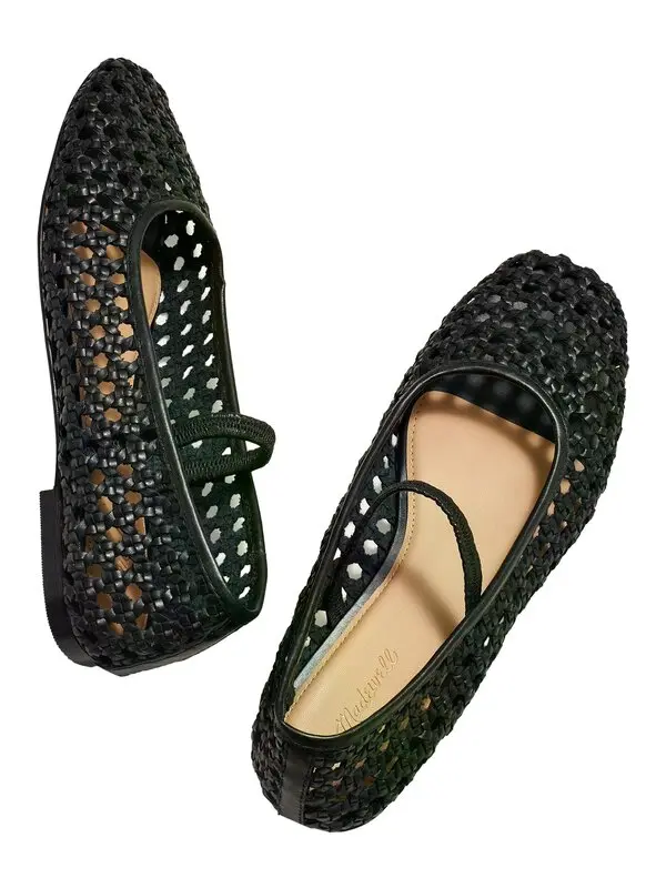 Madewell The Greta Ballet Flat In Open-weave Leather - True Black