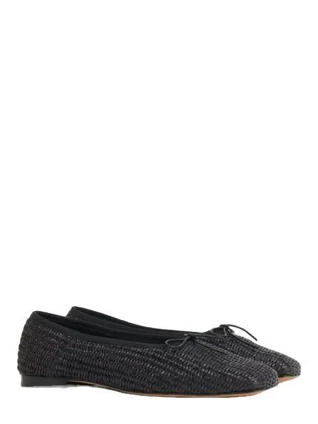 MANSUR GAVRIEL Square-toe Raffia Ballet Flats - Black