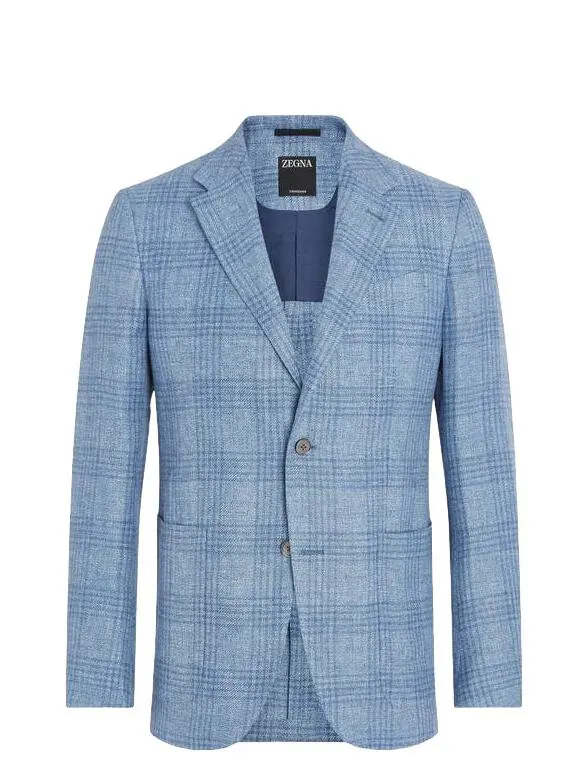 Zegna Fairway Crossover Plaid Linen Blend Sport Coat - Sky Blue